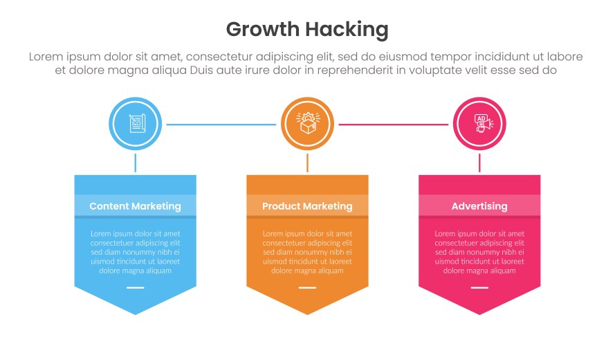 Growth hacking infographic 3 point with box Vector Image