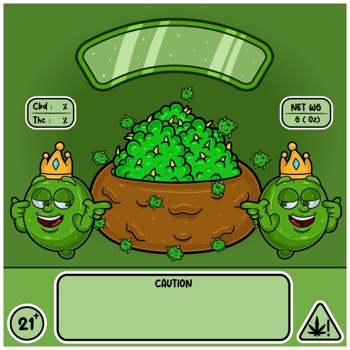 Eggplant strain with weedbud in cartoon style Vector Image