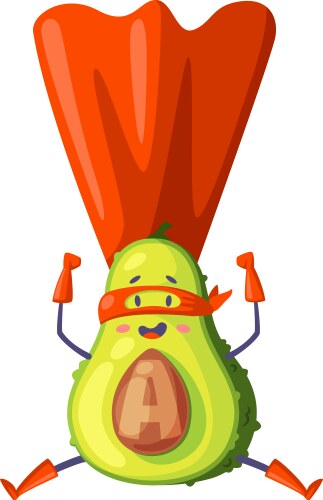Green avocado superhero character in red cloak Vector Image