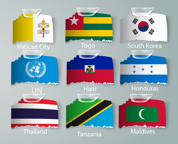 Realistic set flags paper countries Royalty Free Vector