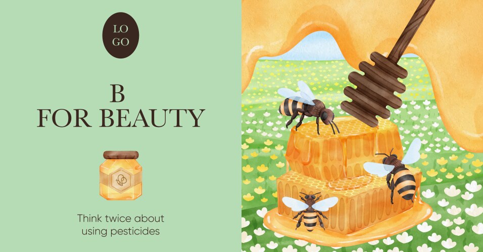 Facebook ads template with honey bee Royalty Free Vector