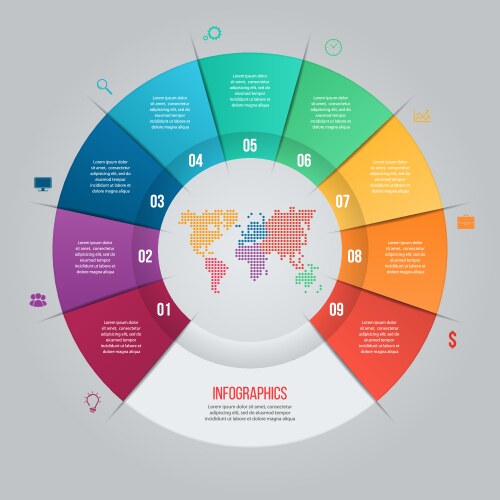 Circle infographic 9 options Royalty Free Vector Image