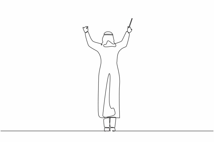 Single continuous line drawing back view arab Vector Image