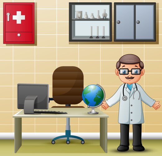 Cartoon young doctor holding stethoscope Vector Image