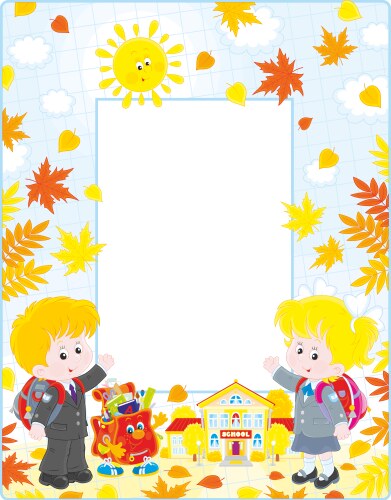 Frame with schoolchildren and a school Royalty Free Vector