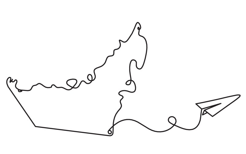 Color map of uae with plane as line drawing Vector Image