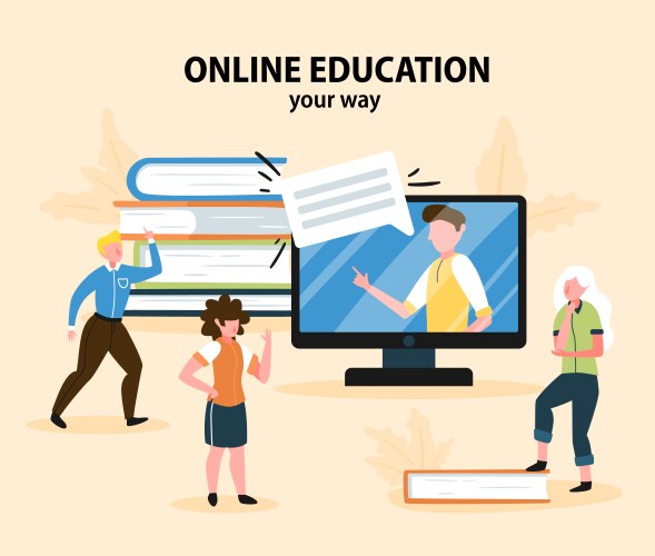 Online education concept with cartoon student Vector Image
