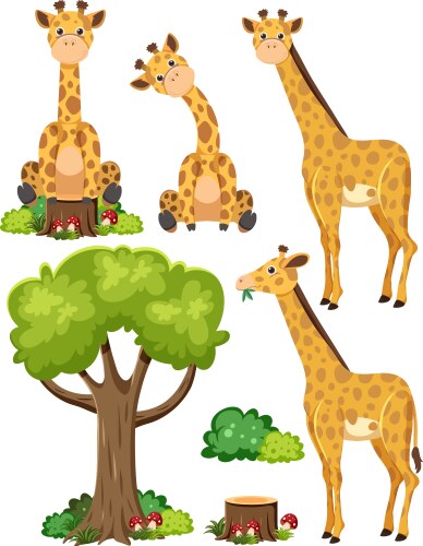Wild animals set with nature elements Royalty Free Vector