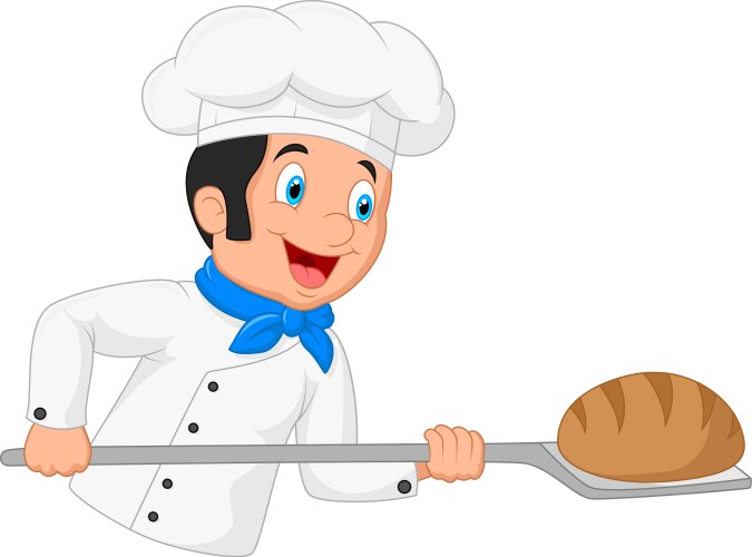 Cartoon baker holding bakery peel tool with bread Vector Image