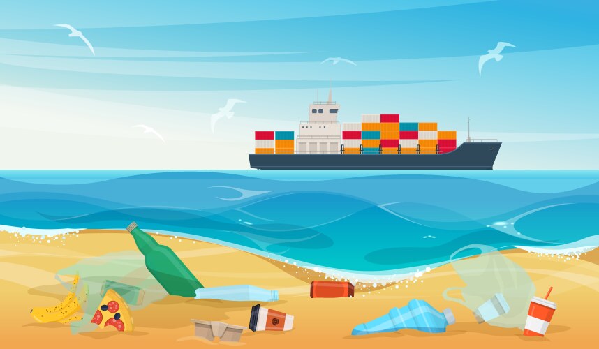 A dirty beach pollution background Royalty Free Vector Image