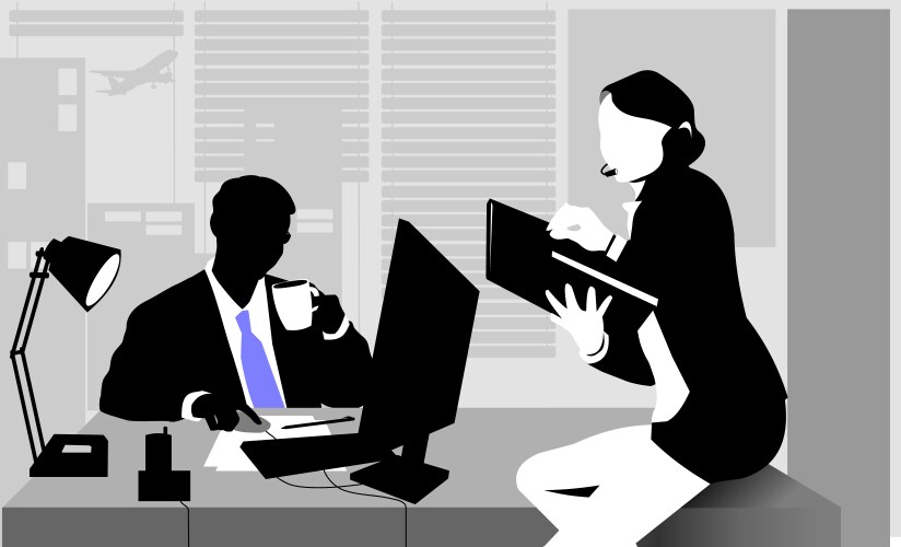 Cartoon secretary girl multy task Royalty Free Vector Image