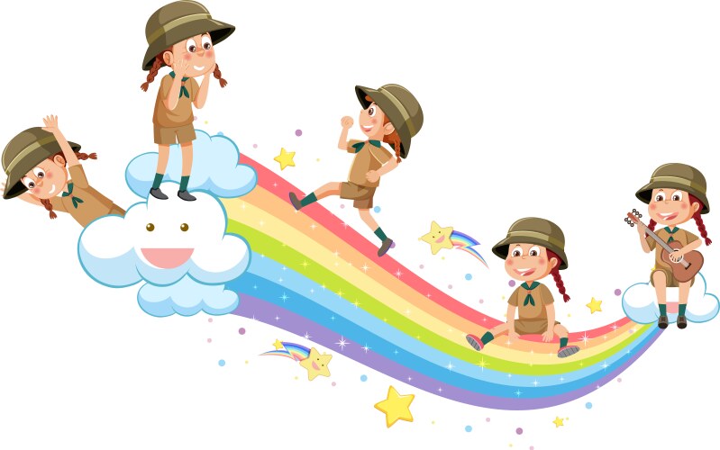 Children on rainbow in cartoon style Royalty Free Vector