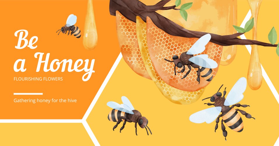 Facebook ads template with honey bee Royalty Free Vector