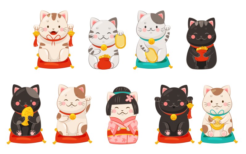 Maneki neko japanese cats set symbol of luck Vector Image