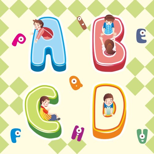 Little boy holding the alphabet cube Royalty Free Vector