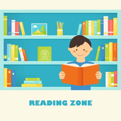 Boy reading a book on science or nature study Vector Image