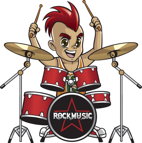 Wild drummer playing drum set cartoon Royalty Free Vector
