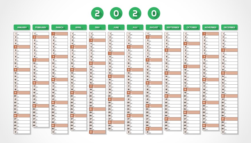 2020 year calendar vertical design Royalty Free Vector Image