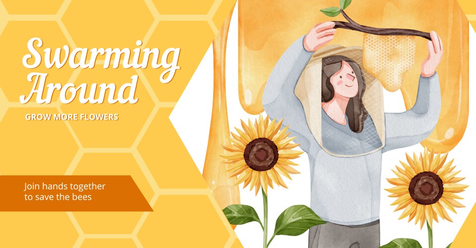 Facebook ads template with honey bee Royalty Free Vector