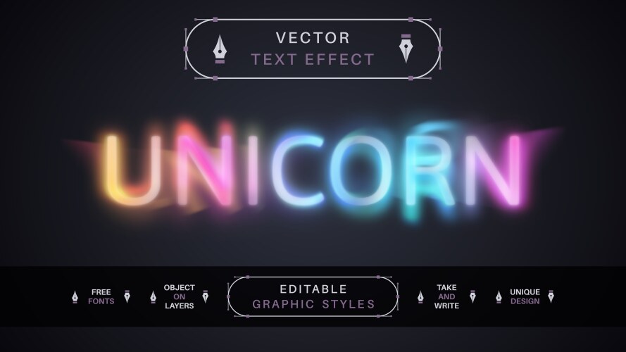 Cyber unicorn - editable text effect font style Vector Image