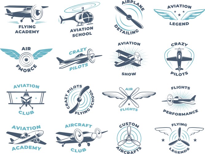 Airplanes badges aviators symbols propellers Vector Image