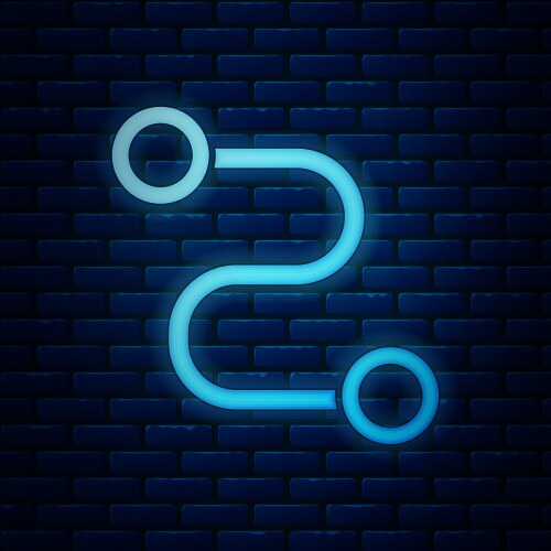 Glowing neon route location icon isolated on brick