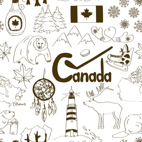 Seamless nature landscape line drawing Royalty Free Vector