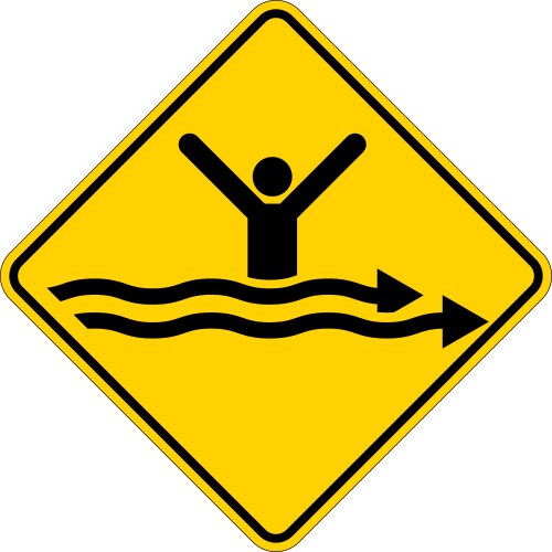 Water safety sign warning - strong currents Vector Image