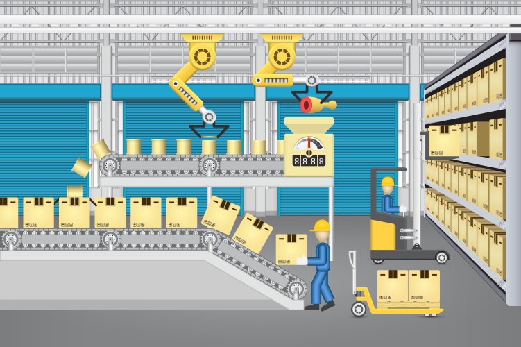 Manufacturing assembly conveyor production line Vector Image