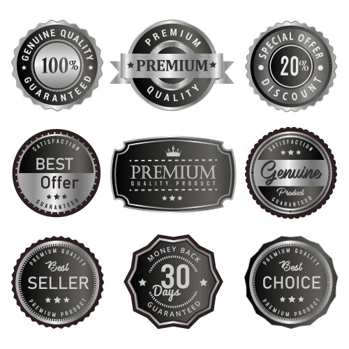 Silver badges and labels premium quality product Vector Image