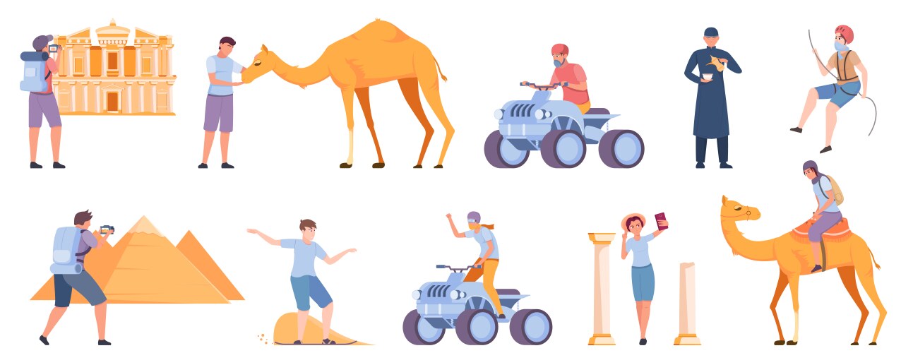 Desert people flat icons Royalty Free Vector Image