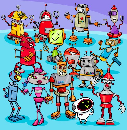 Talking robots cartoon Royalty Free Vector Image
