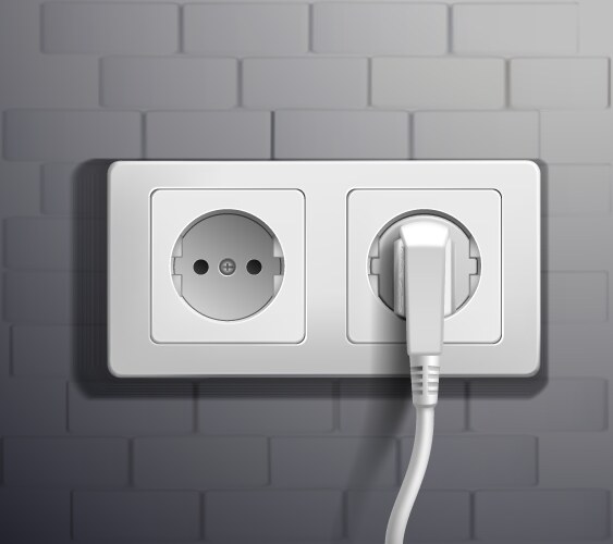 Electric plugs and socket realistic black Vector Image
