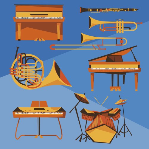 Wind instruments in sketch and cartoon style Vector Image