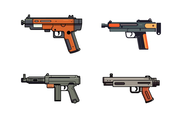 Submachine Gun Set Hand Royalty Free Vector Image