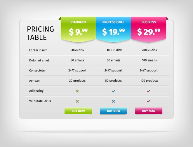 Comparison table chart compare template Royalty Free Vector