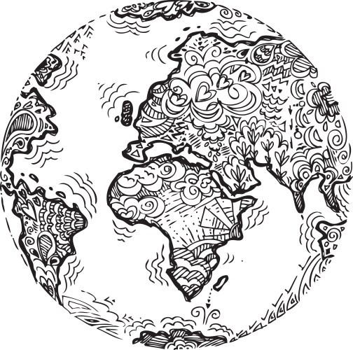 Planet earth green sketched doodle Royalty Free Vector Image