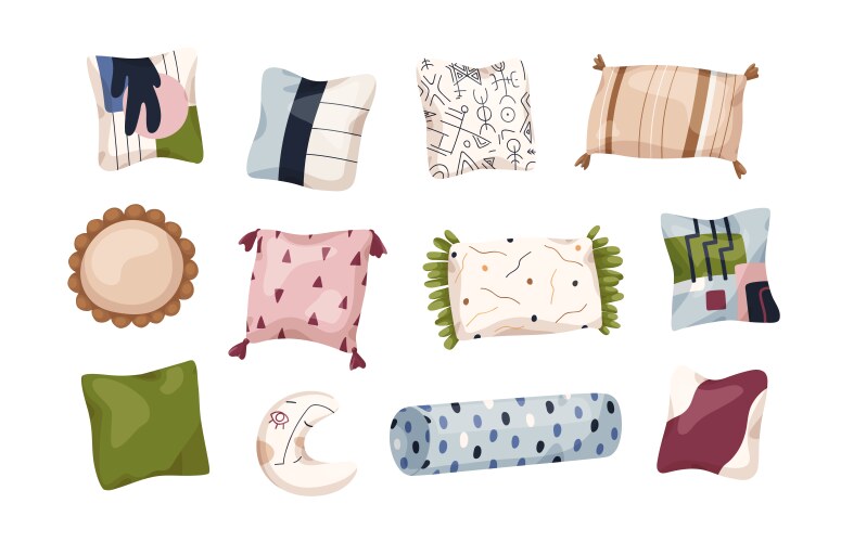 Cartoon cushion different shapes pillows bed Vector Image