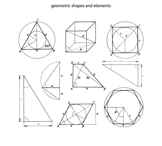 Geometric shapes outline set Royalty Free Vector Image
