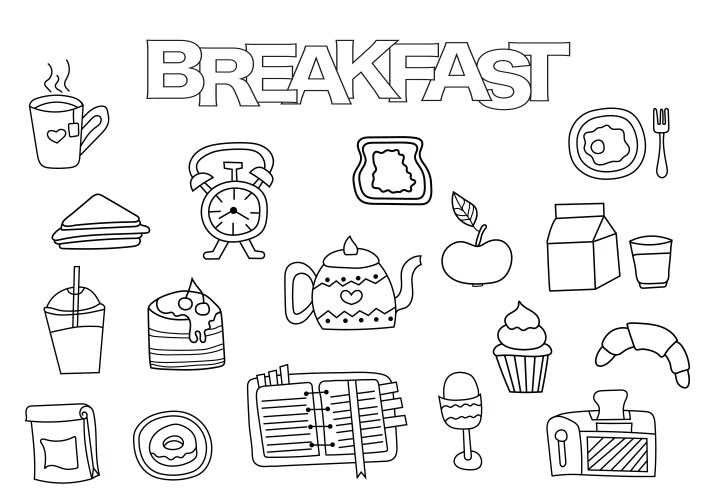 Breakfast doodle pattern pancakes jam cheese Vector Image