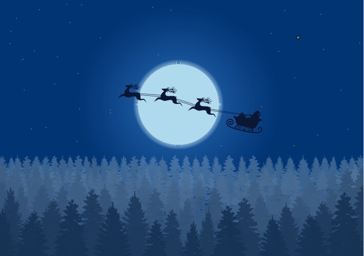 Santa rides reindeer sleigh flying in the sky Vector Image