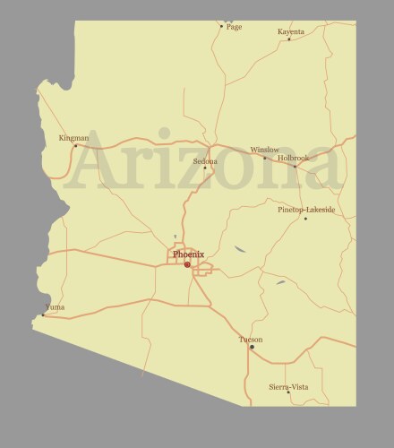 Road map us american state arizona Royalty Free Vector Image