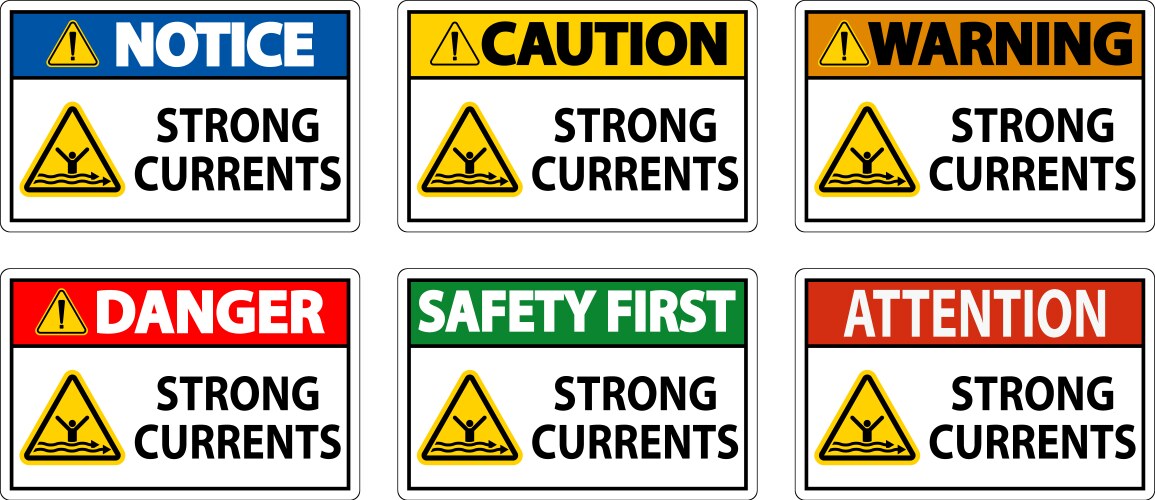 Water safety sign warning - strong currents Vector Image