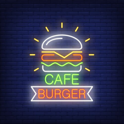 Retro neon burger cola taco and french fries Vector Image