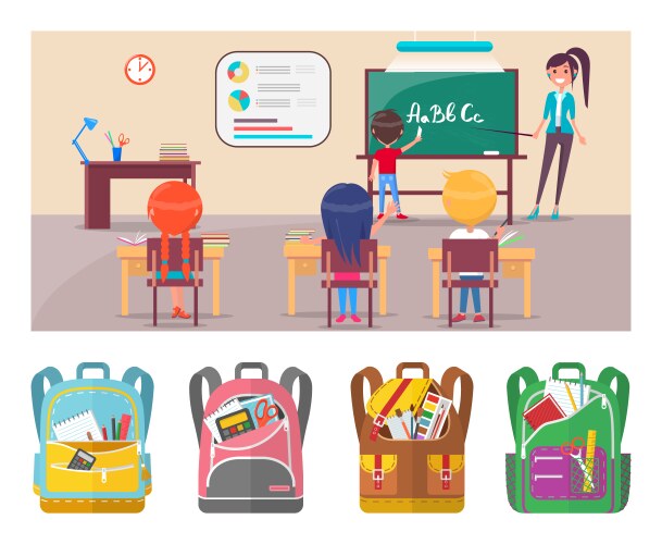 Children learning letters at school lesson Vector Image