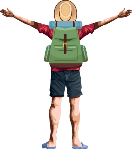 Man back with travel suitcase and backpack icon Vector Image