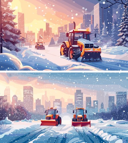 Snow blower tractors cartoon scenes winter Vector Image