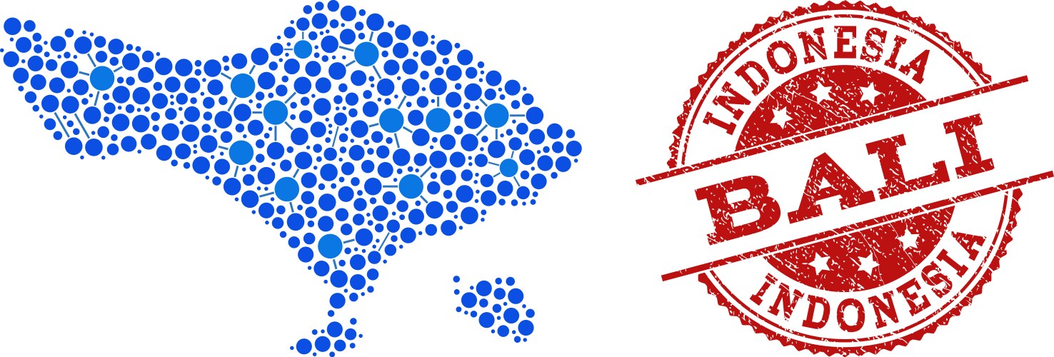 Mosaic stencil circle map bali island Royalty Free Vector