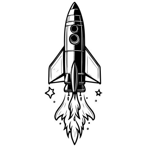 Drawing rocket realistic ink sketch of black Vector Image