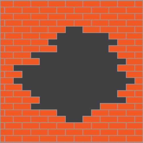 Exploding out hole in red brick wall Royalty Free Vector